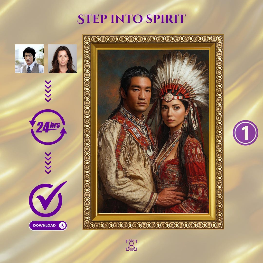 Custom Native American Couple Portrait From Photo, Native American ...
