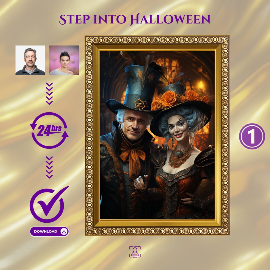 Custom Halloween Couple Portrait From Photo, Personalized Halloween ...