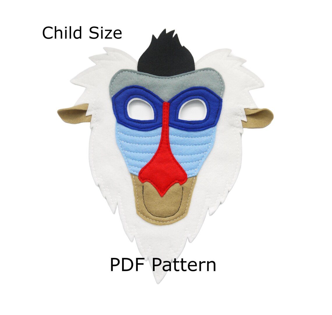Pattern Costume Mandrill Monkey Mask Sewing Pattern, Child Size ...