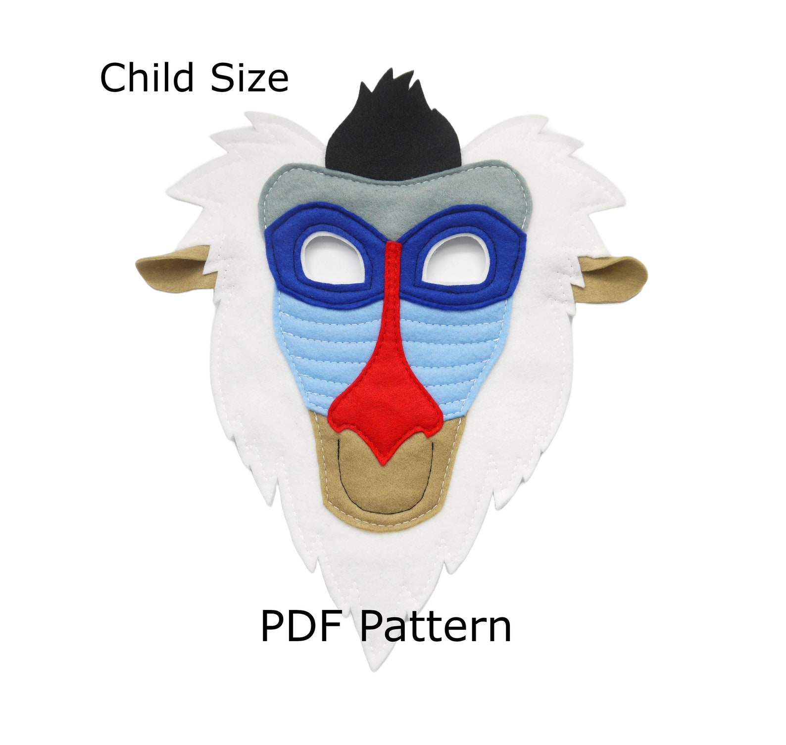 Pattern Costume Mandrill Monkey Mask Sewing Pattern, Child Size ...