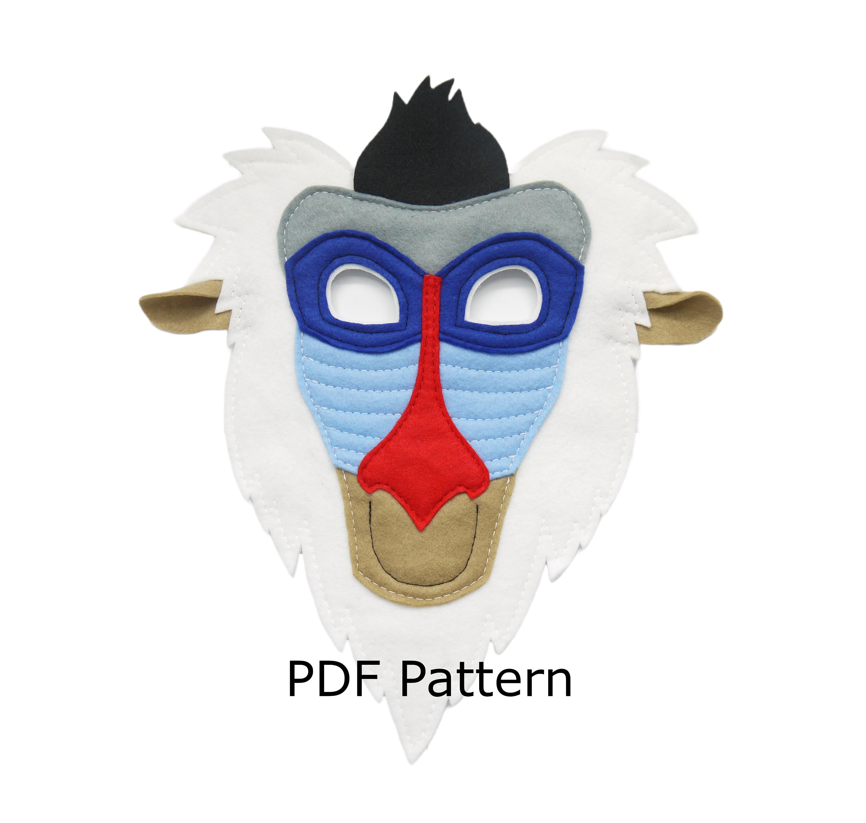 Mandrill Monkey Costume Mask Sewing Pattern, Digital File, Make Your ...