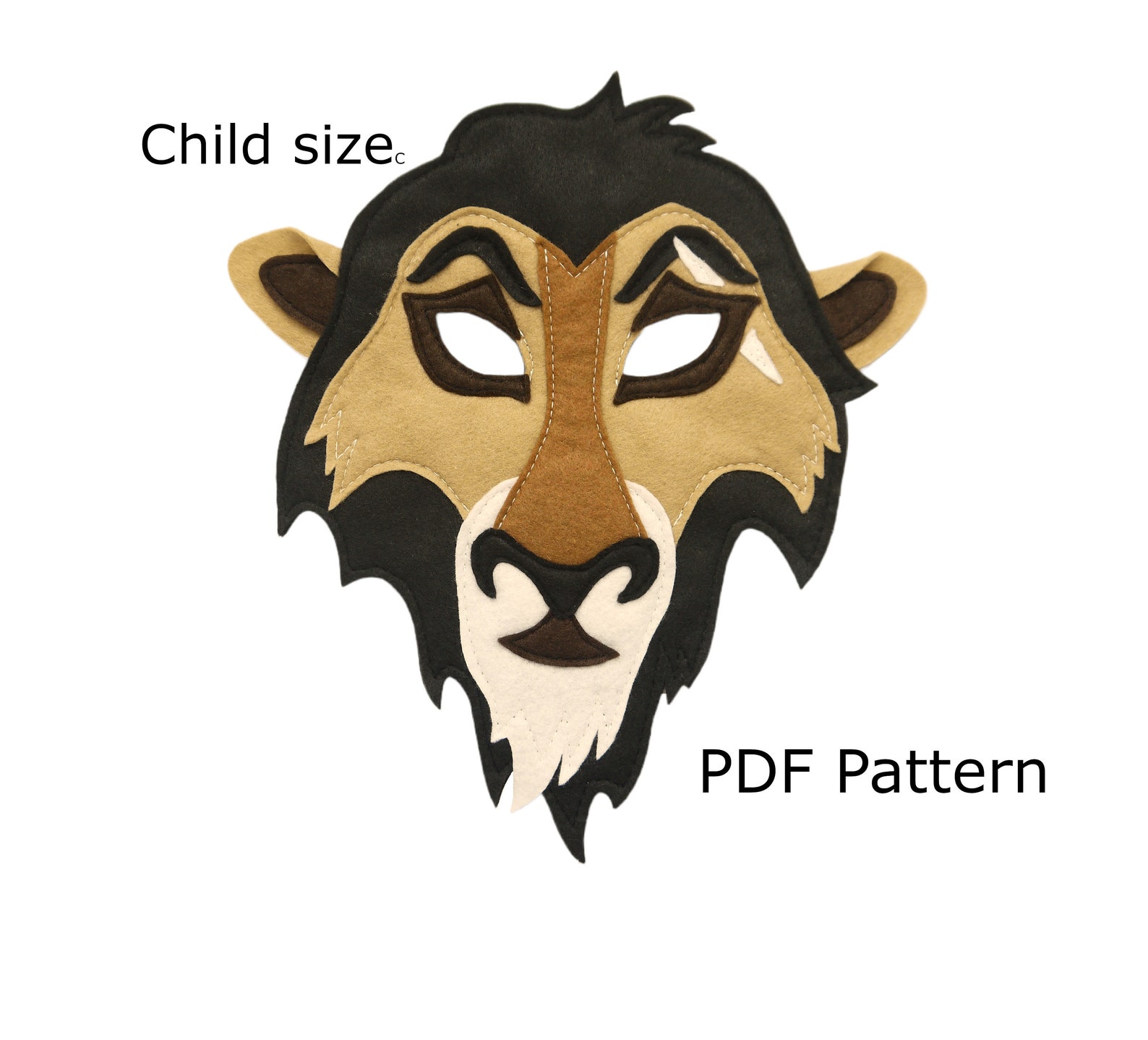 Pattern Lion Costume Mask, Child Size, Sewing Pattern, Digital File ...
