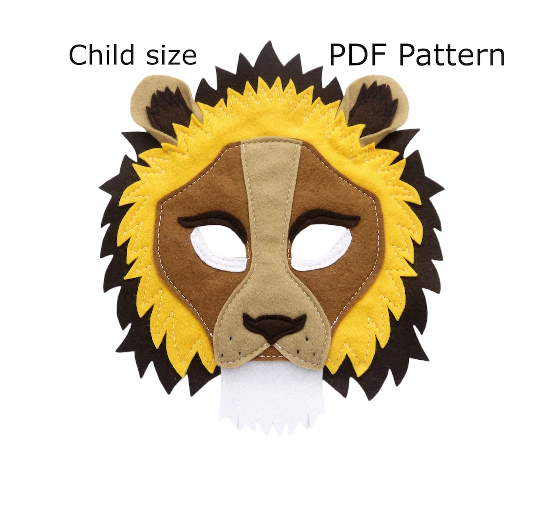 Pattern Lion Costume Mask, Child Size, Halloween, Book Day, Sewing ...