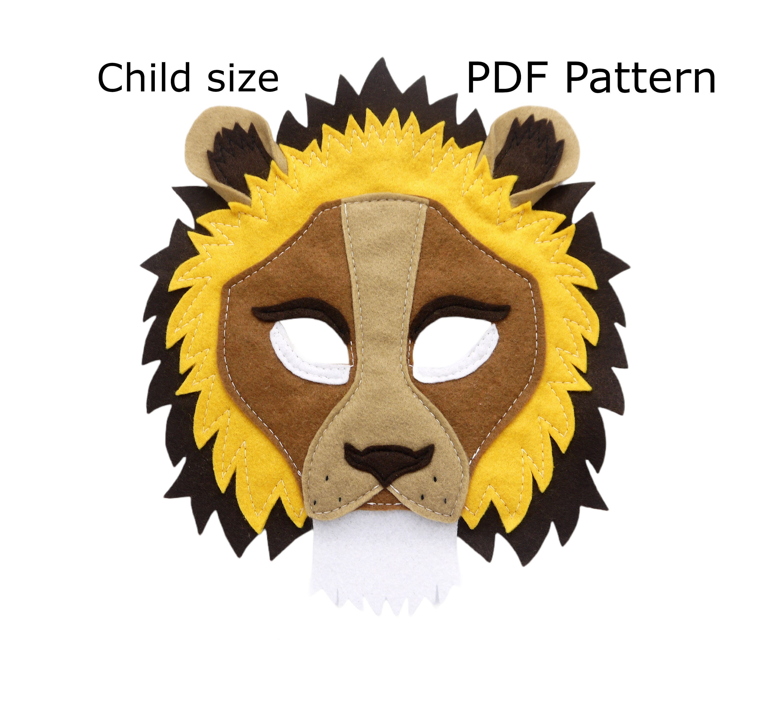 Pattern Lion Costume Mask, Child Size, Halloween, Book Day, Sewing ...