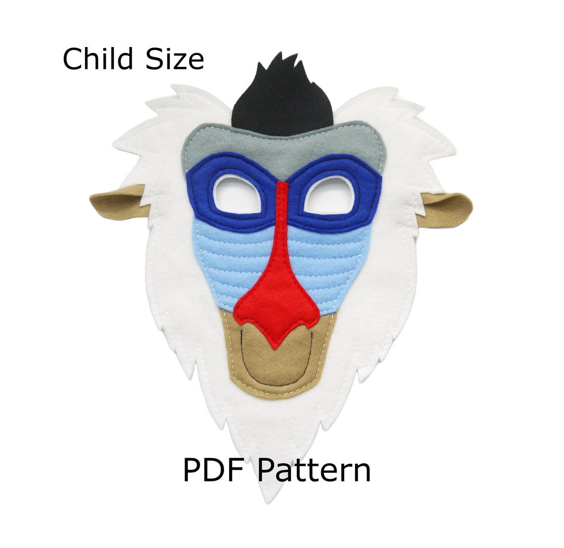Pattern Costume Mandrill Monkey Mask Sewing Pattern, Child Size ...