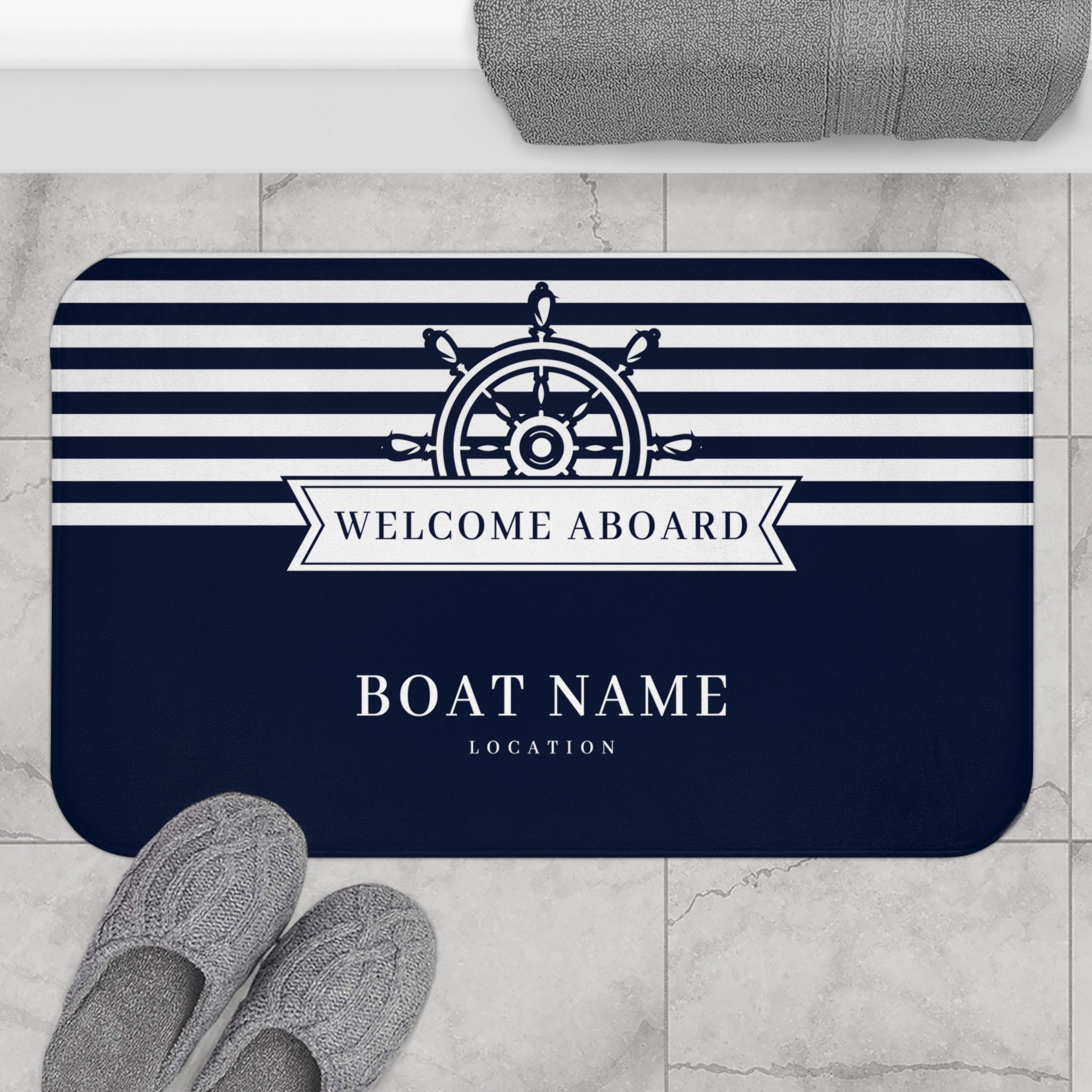 Custom Helm Design Boat Name Mat, Boat Mat, Nautical Custom Microfiber ...
