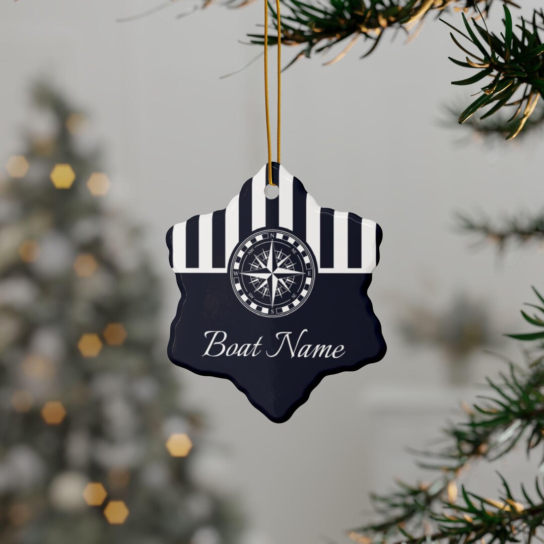 Personalized Boat Name Ceramic Ornaments, Custom Nautical Holiday Decor ...