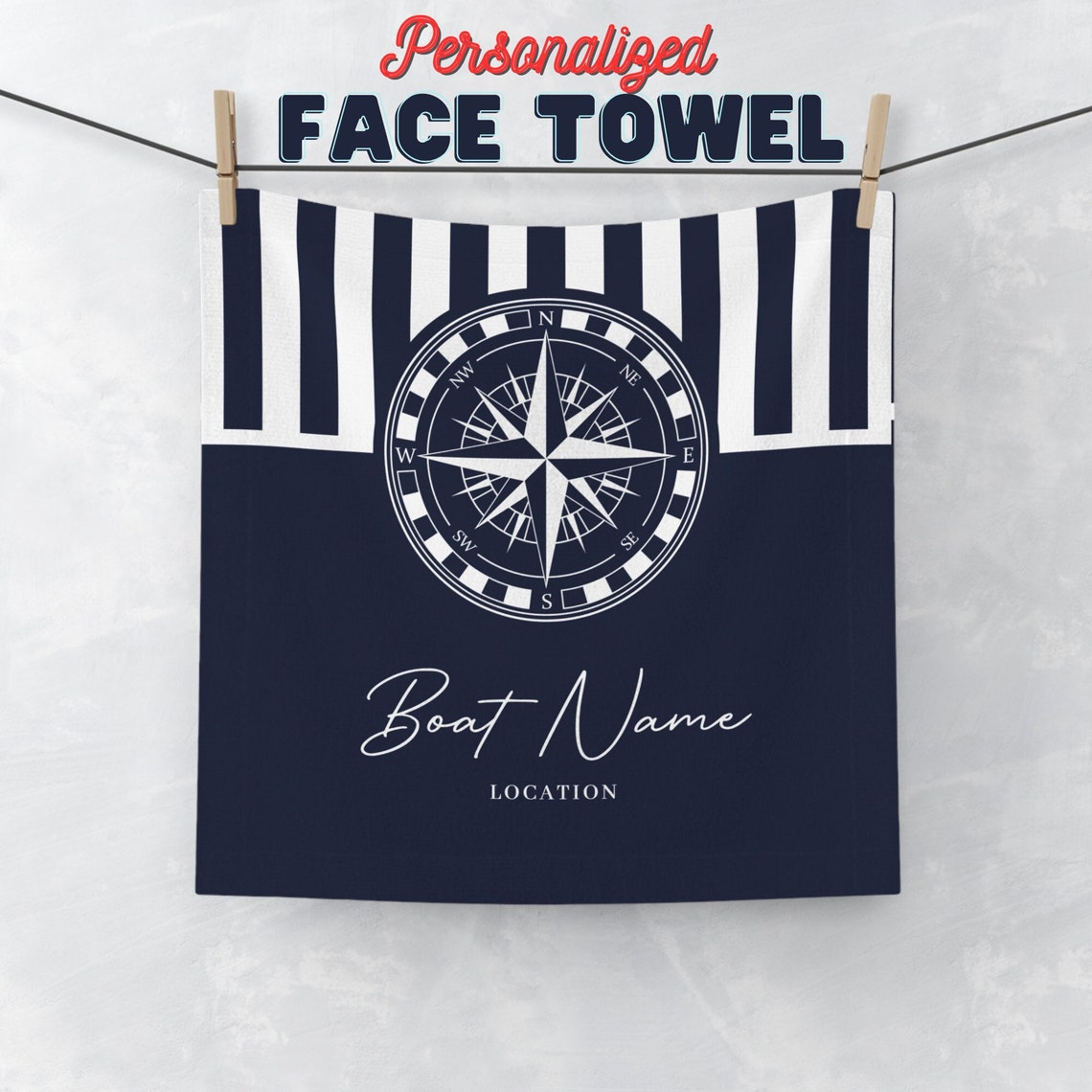 Custom Boat Luxury Face Towel, Anchor Face Towel, Personalized Face ...