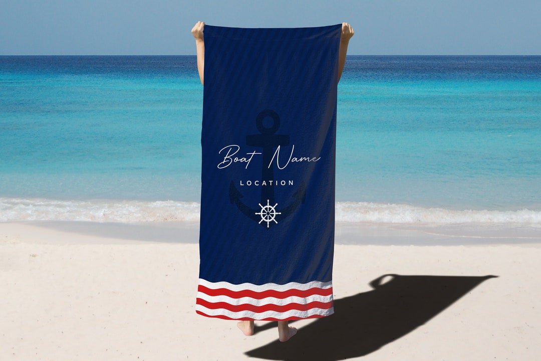 Custom Boat Stylish Beach Towel, Anchor Beach Towel, Personalized Beach ...