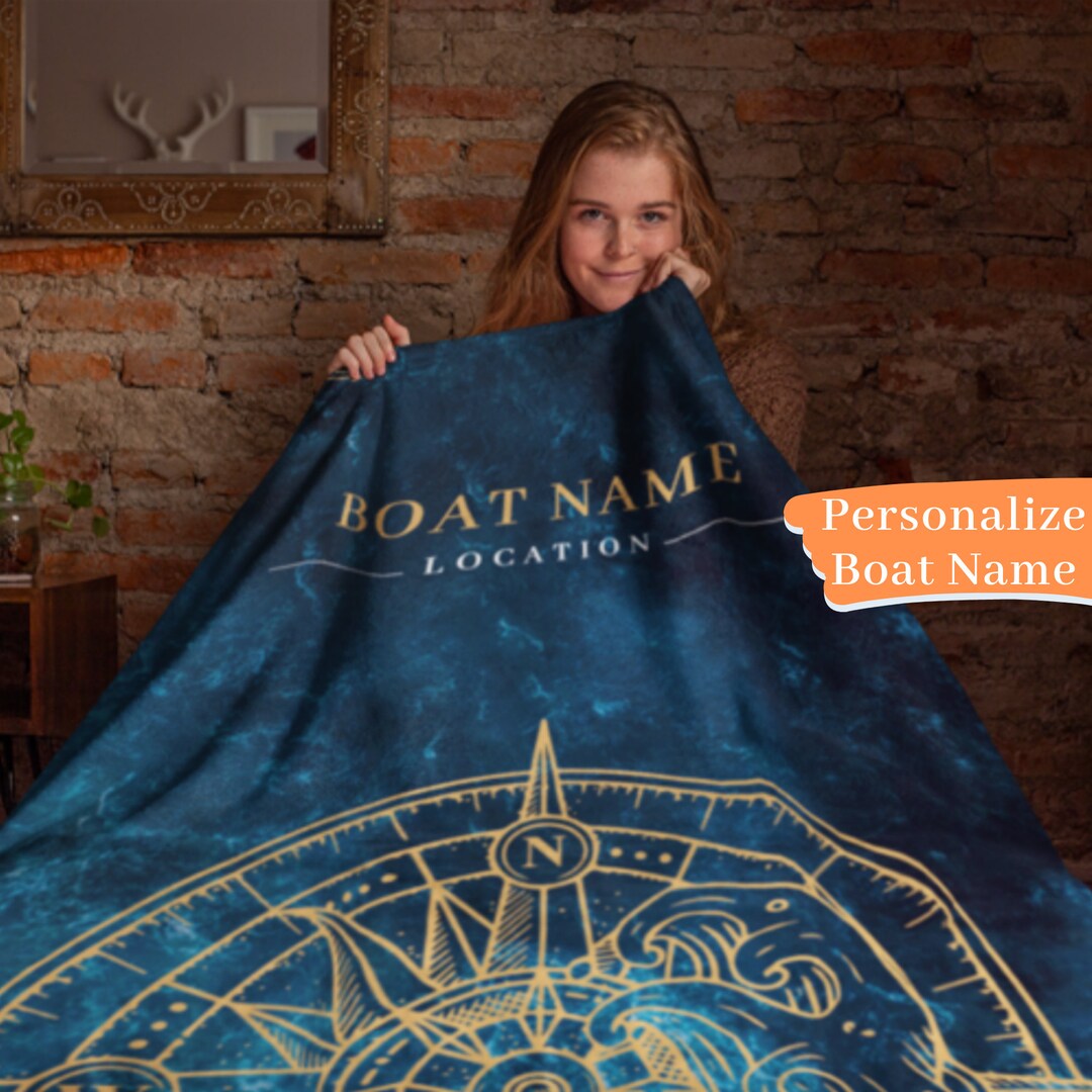 Custom Compass Plush Blanket, Personalized Anchor Boat Throw Blanket ...