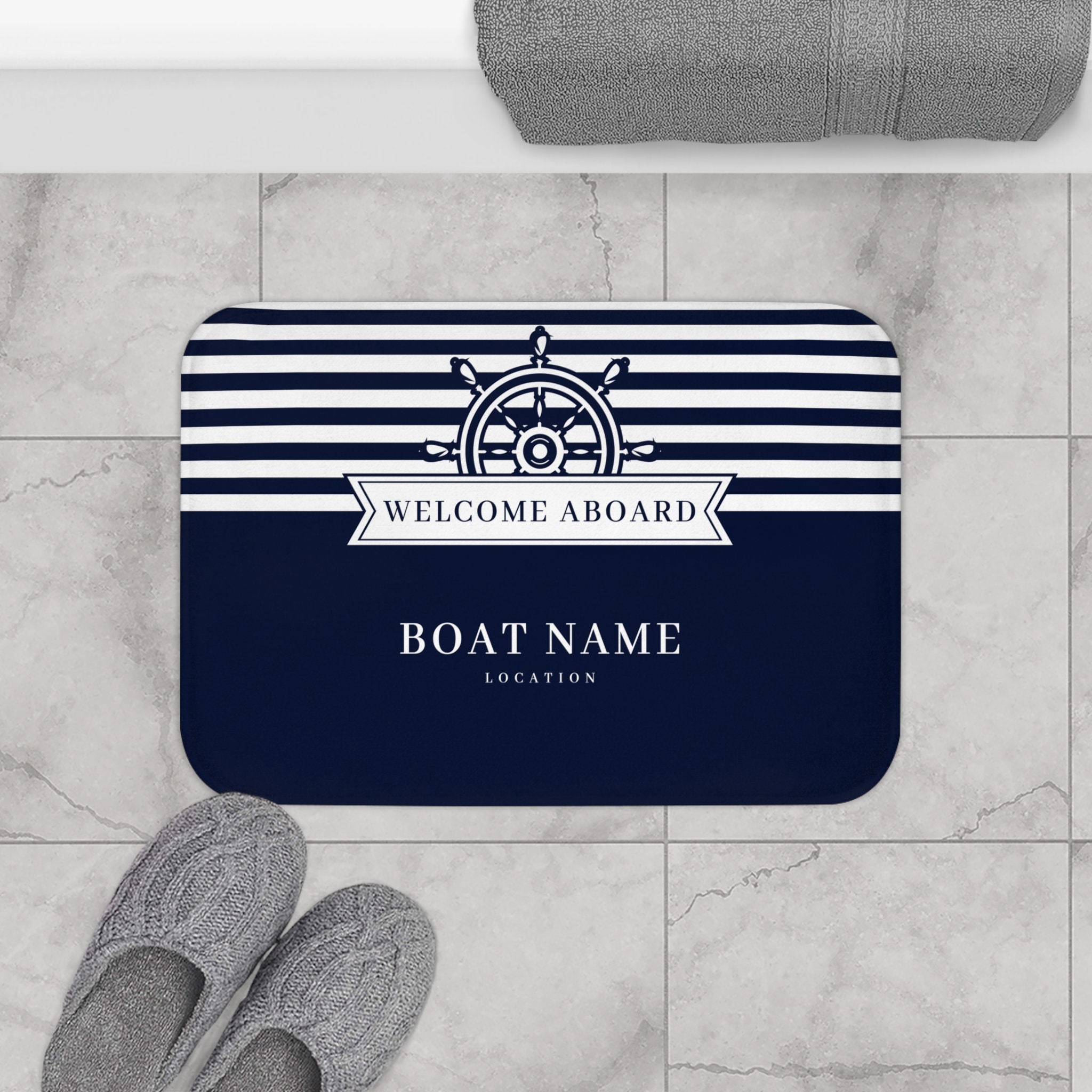 Custom Helm Design Boat Name Mat, Boat Mat, Nautical Custom Microfiber ...