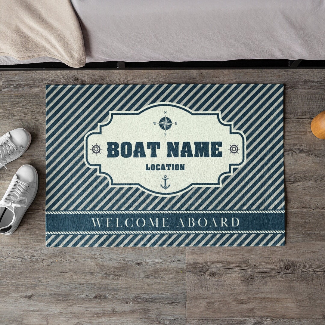 Custom Blue Line Design Boat Rug, Personalized Boat Name Mat, Nautical ...