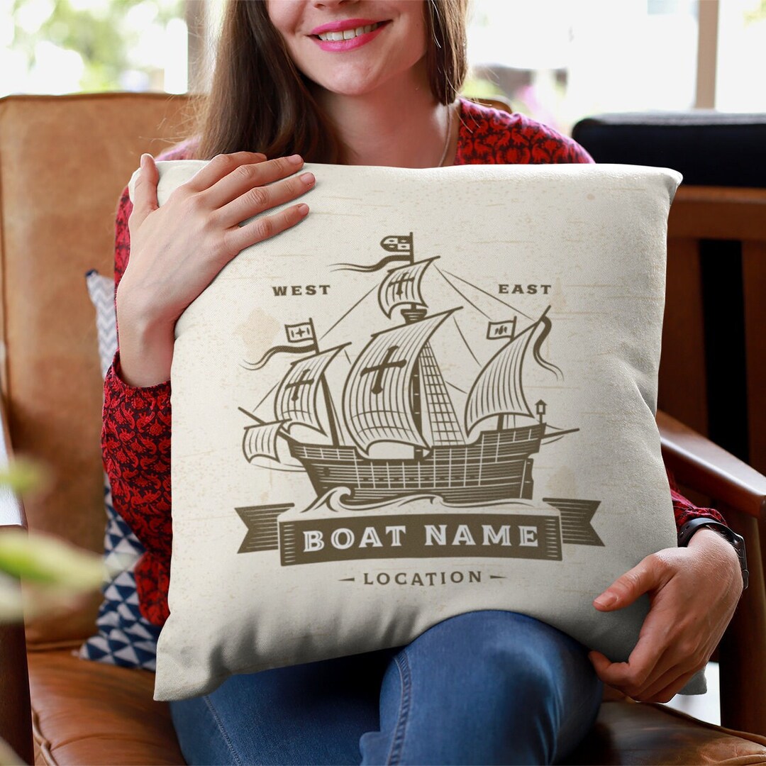Custom Boat Vintage Pillow, Personalized Compass Pillow, Pillow for ...