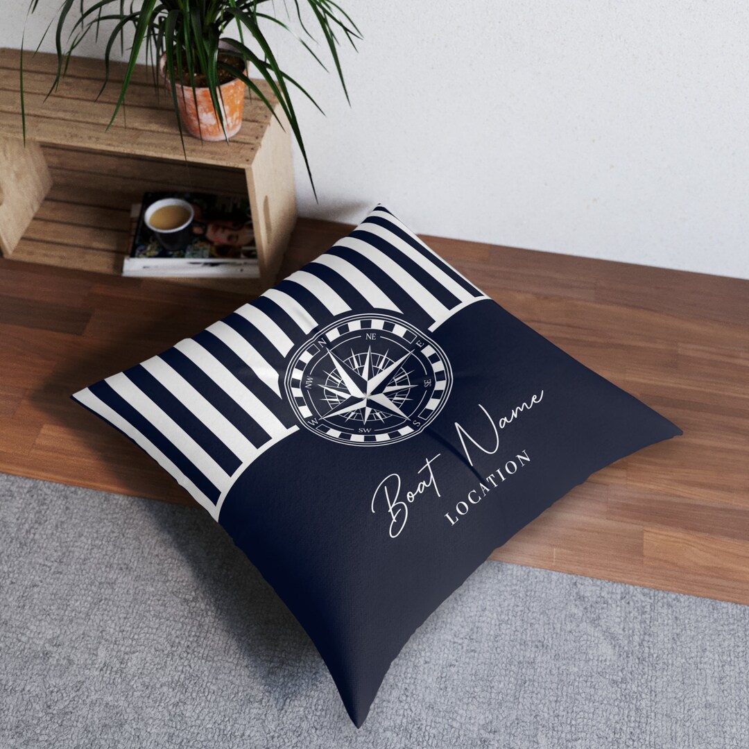 Custom Boat Tufted Floor Pillow 30"x30", Personalized Boat Name Tufted ...