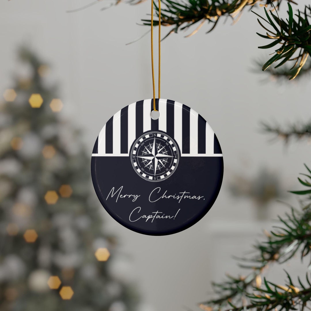 Merry Christmas Captain Motto Ceramic Ornaments, Nautical Holiday Decor ...