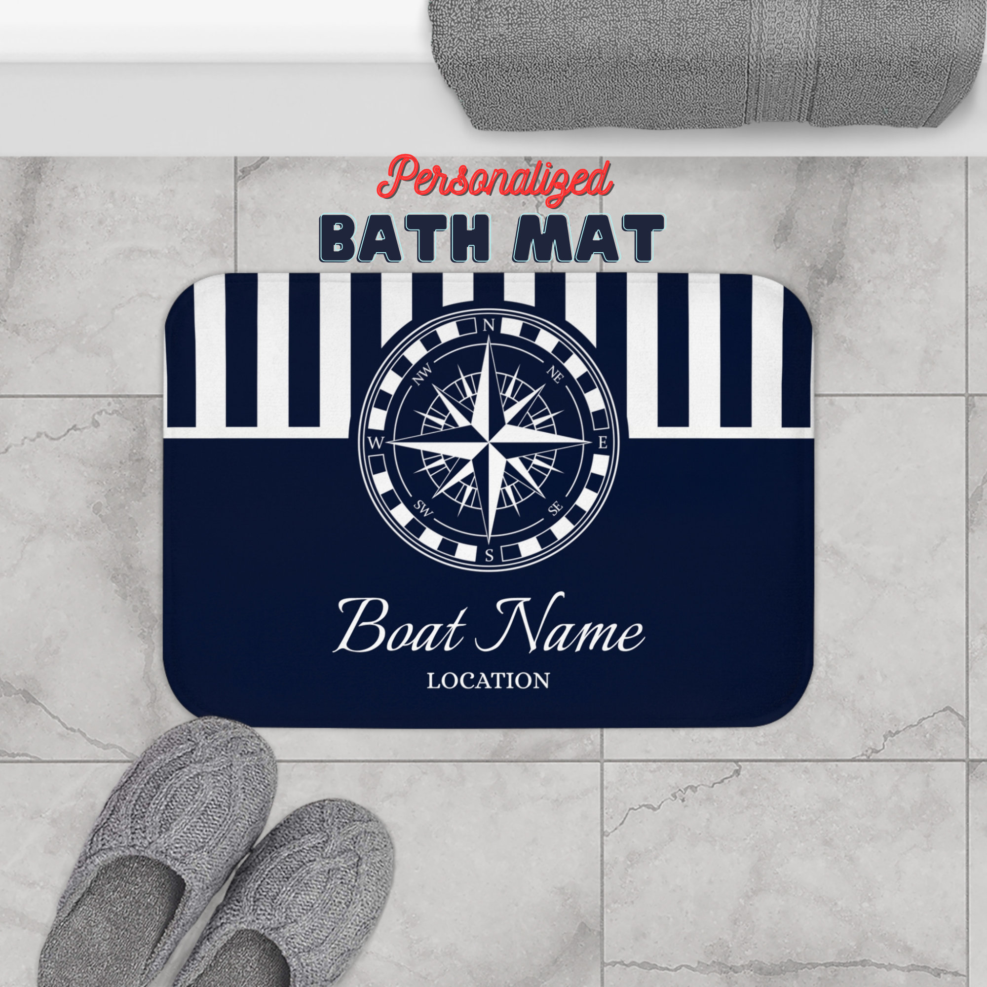 Personalized and Custom Luxury Design Boat Bath Mat, Bath Mat, Nautical ...