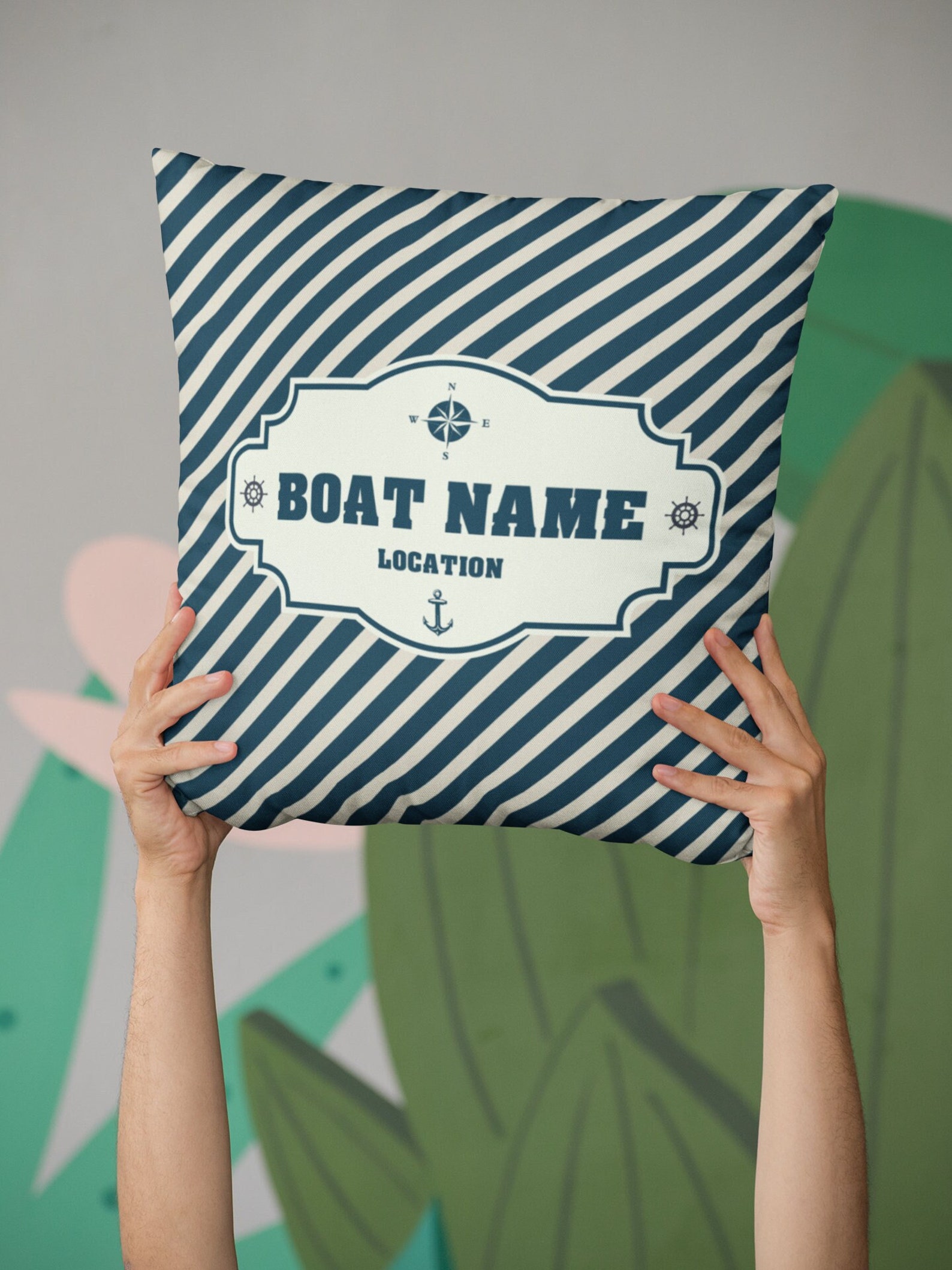 Custom Boat Blue Line Pillow, Personalized Compass Pillow, Pillow for ...