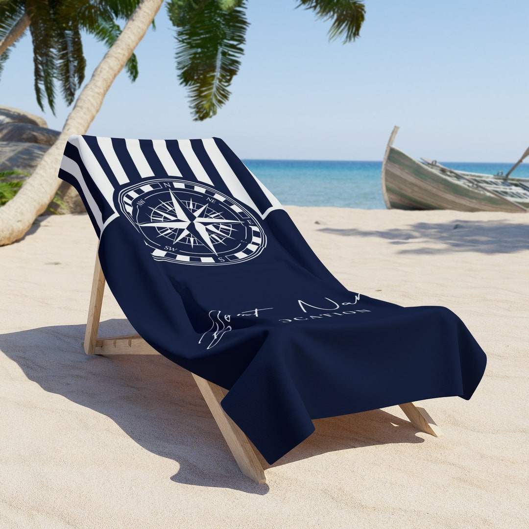 Custom Boat Luxury Beach Towel, Anchor Beach Towel, Personalized Beach ...