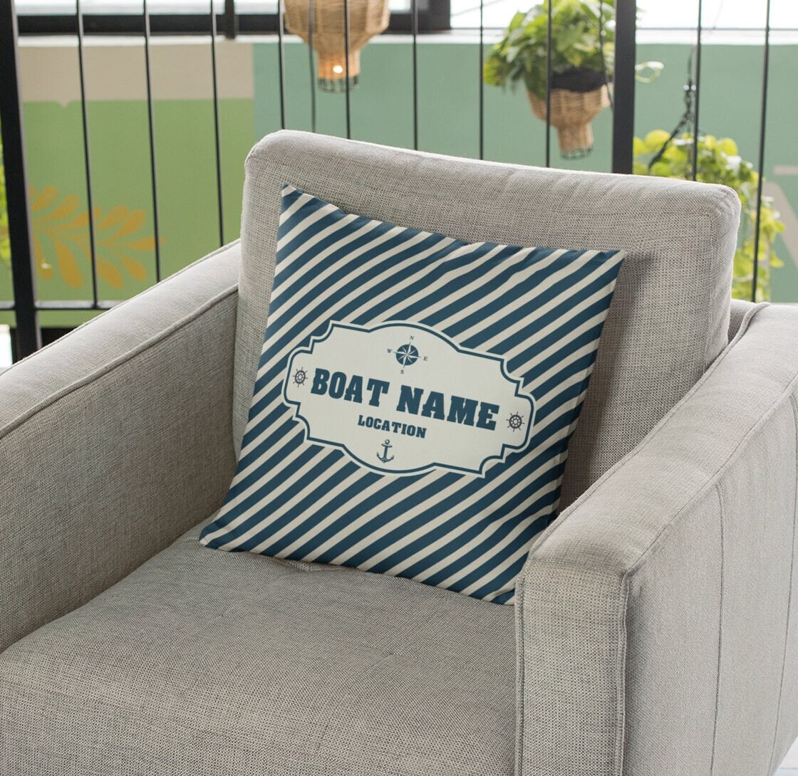 Custom Boat Blue Line Pillow, Personalized Compass Pillow, Pillow for ...