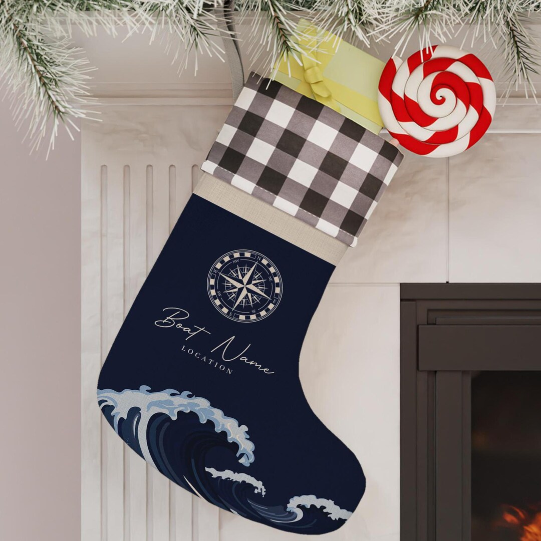 Personalized Boat Name Christmas Stocking, Custom Nautical Holiday ...