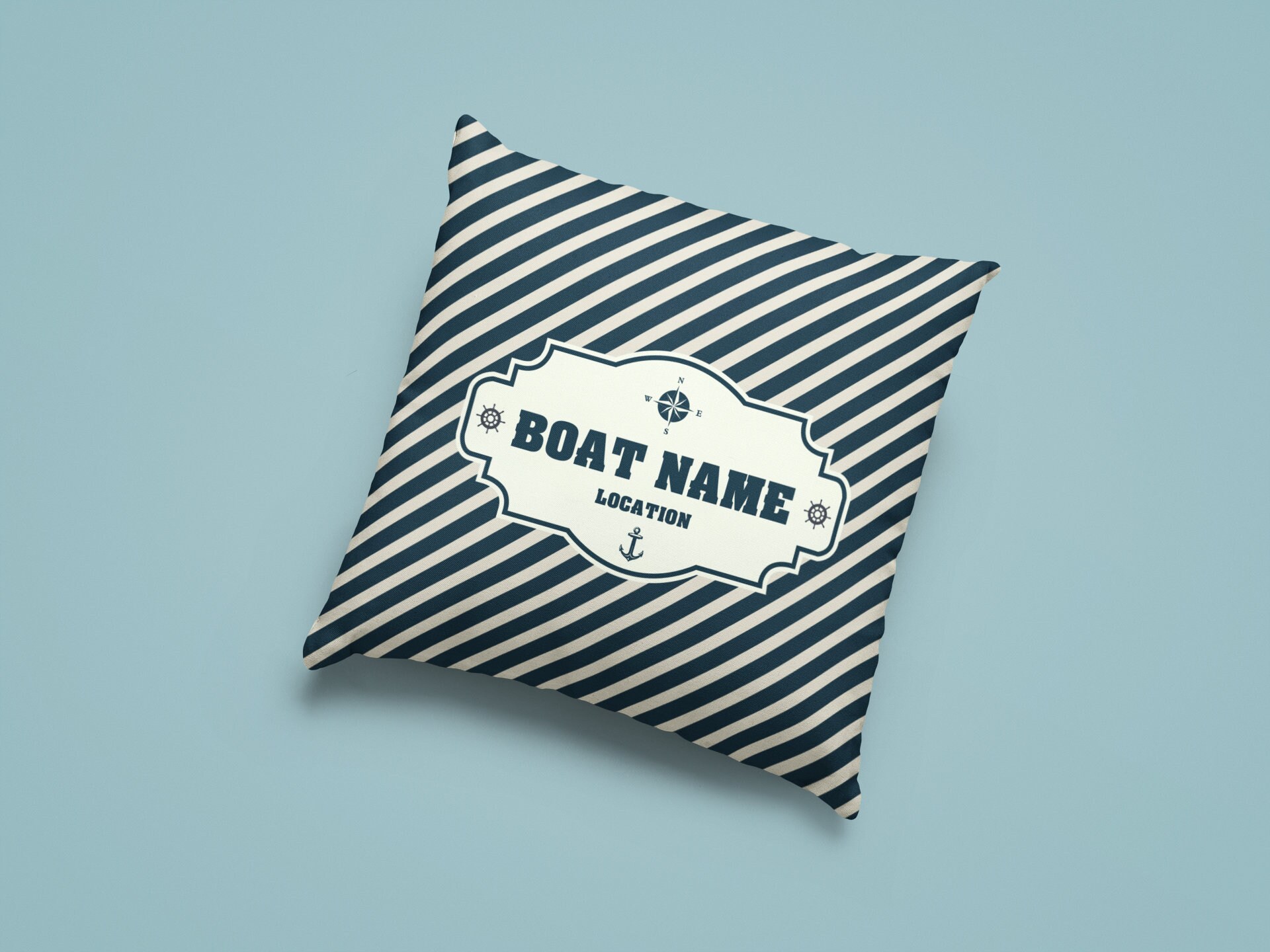 Custom Boat Blue Line Pillow, Personalized Compass Pillow, Pillow for ...
