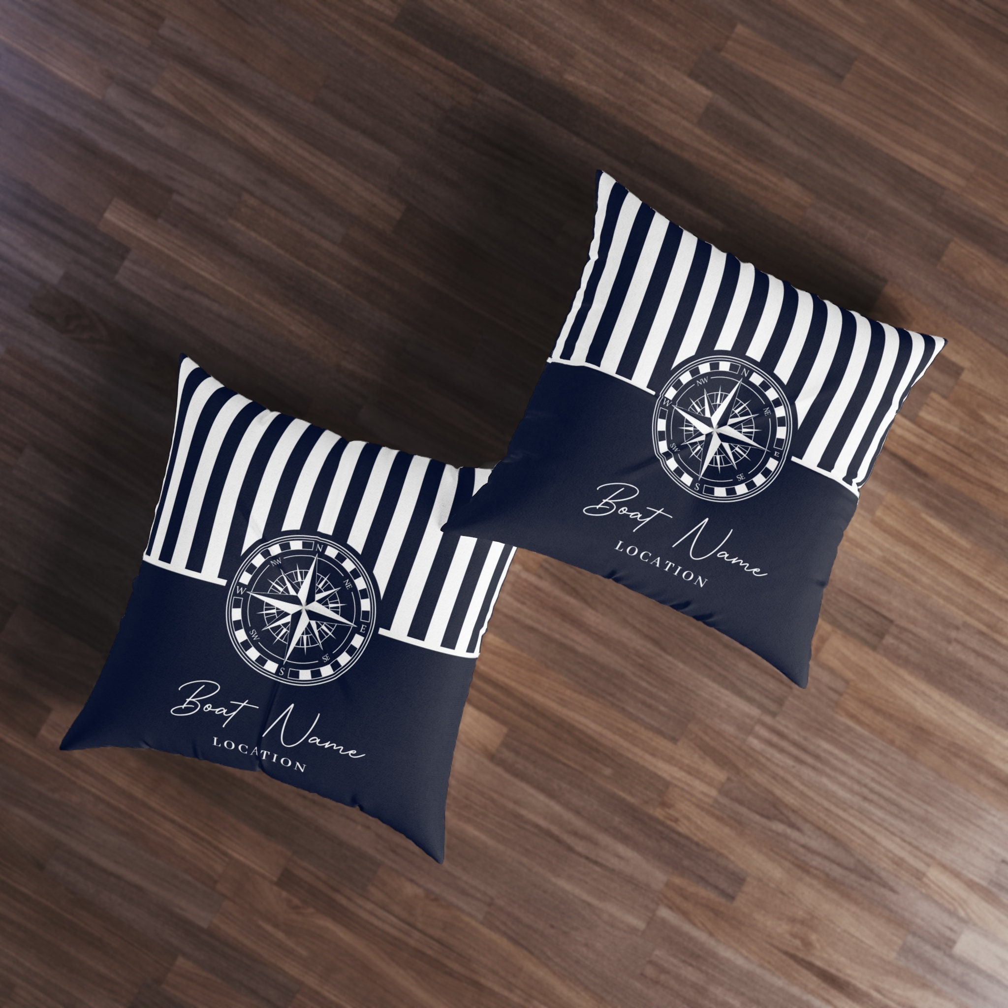 Custom Boat Tufted Floor Pillow 30"x30", Personalized Boat Name Tufted ...