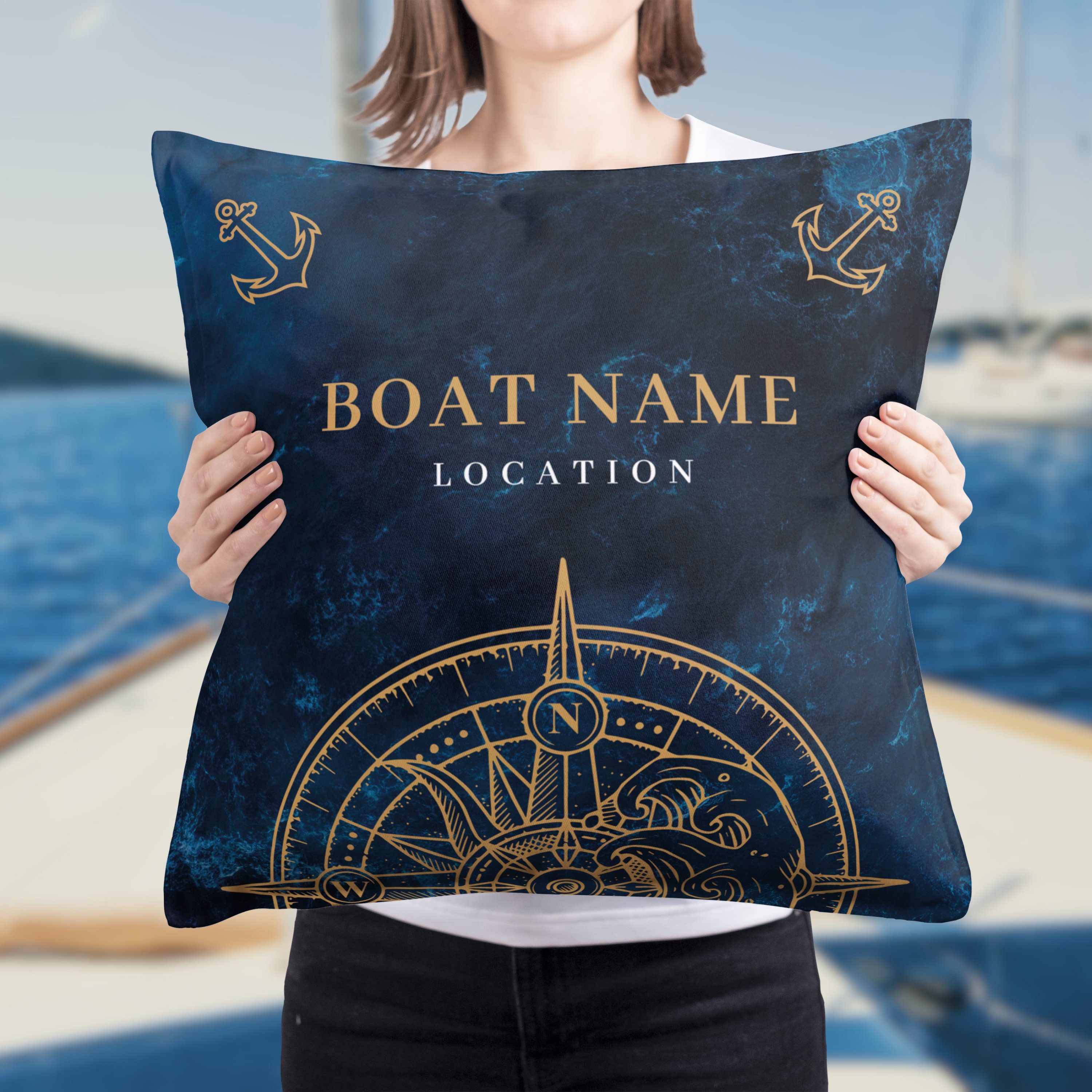 Custom Boat Name Compass Pillow, Personalized Compass Pillow, Pillow ...