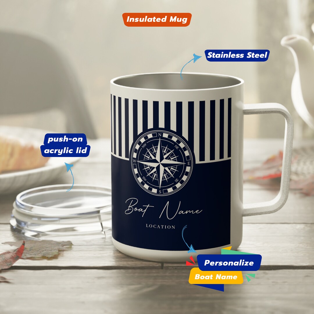 Personalized Boat Name Insulated Coffee Mug, 10oz, Mug for Boat, Boat ...