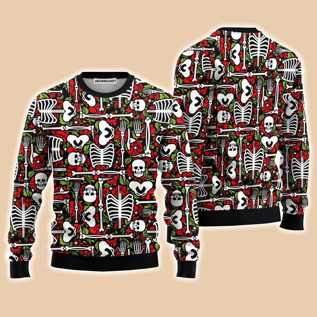 Day of the Dead Dancing Skeleton Pattern Sweater Ugly Sweater - Etsy