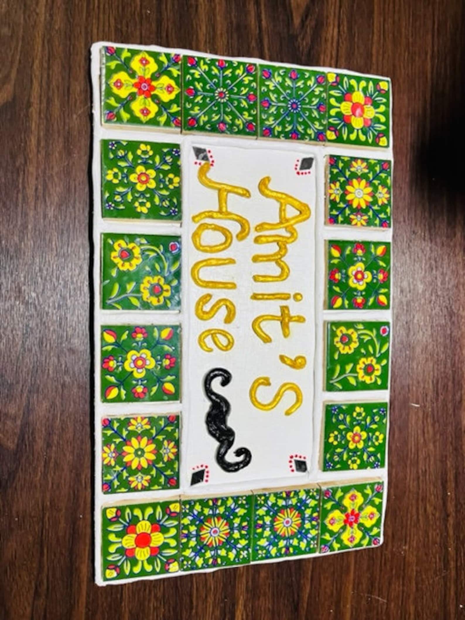 Handmade Name Plate, Lippan Name Plate With Tiles, Wooden Name Plate ...