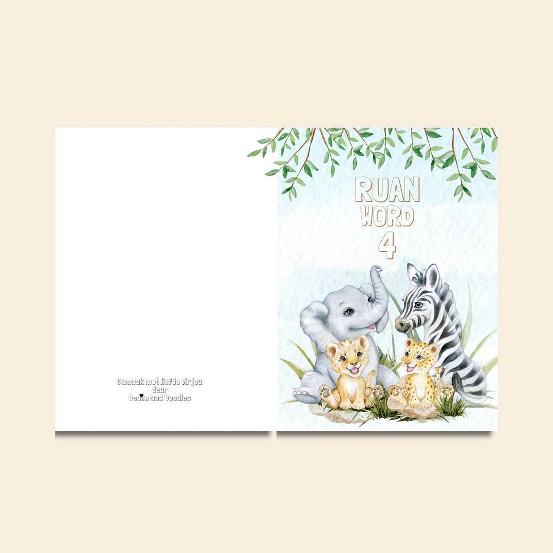 Birthday Card, Age 4, Afrikaans, Blank Inside, 10x7, Name ...