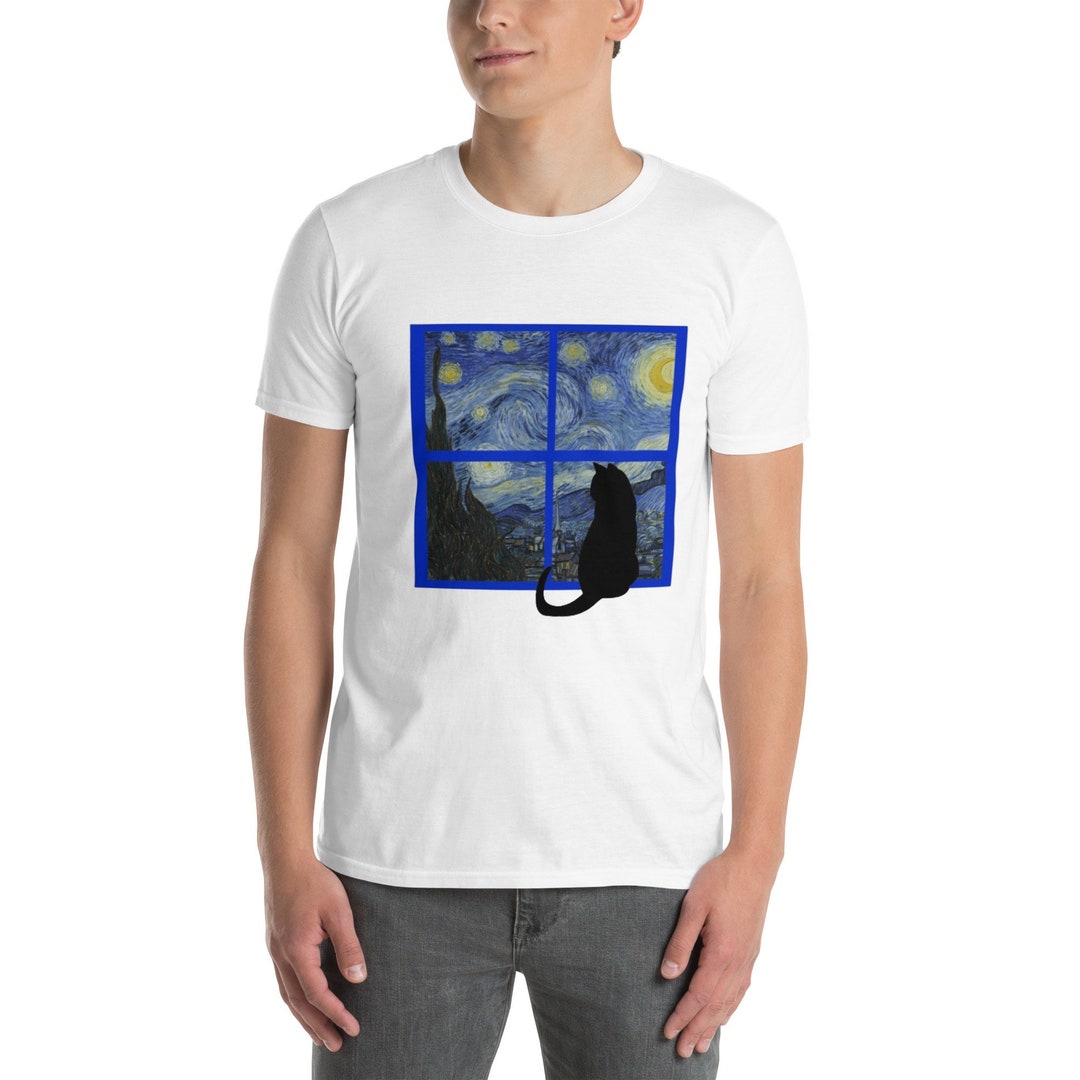 Van Gogh Starry Night Cat T-shirt Funny Cat Famous Art Tshirt Cat Owner ...