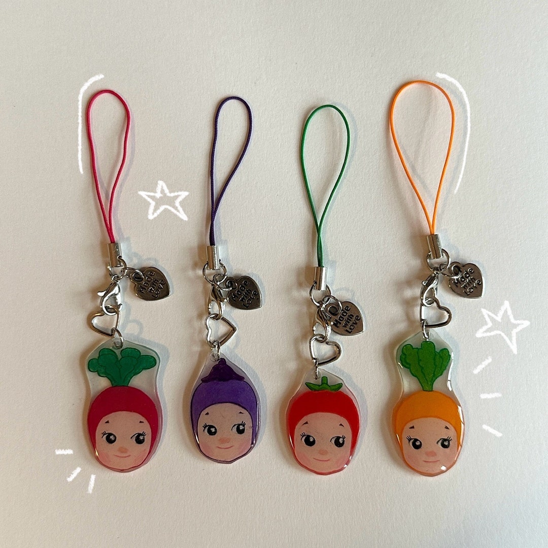 Handmade Vegetable Sonny Angel Head Phone Charm Keychains Radish ...