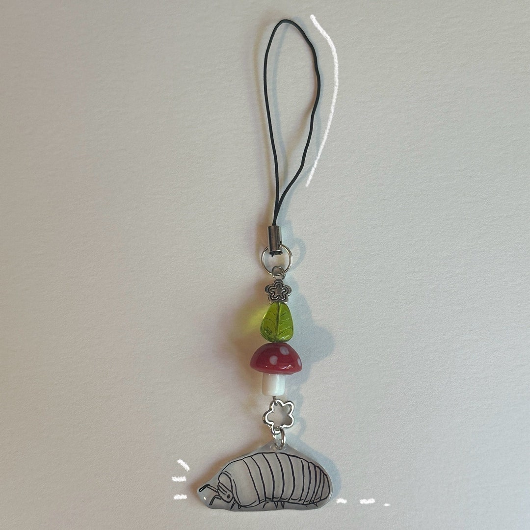 Handmade Isopod Bug Insect Mushroom Beaded Phone Charm Keychain - Etsy