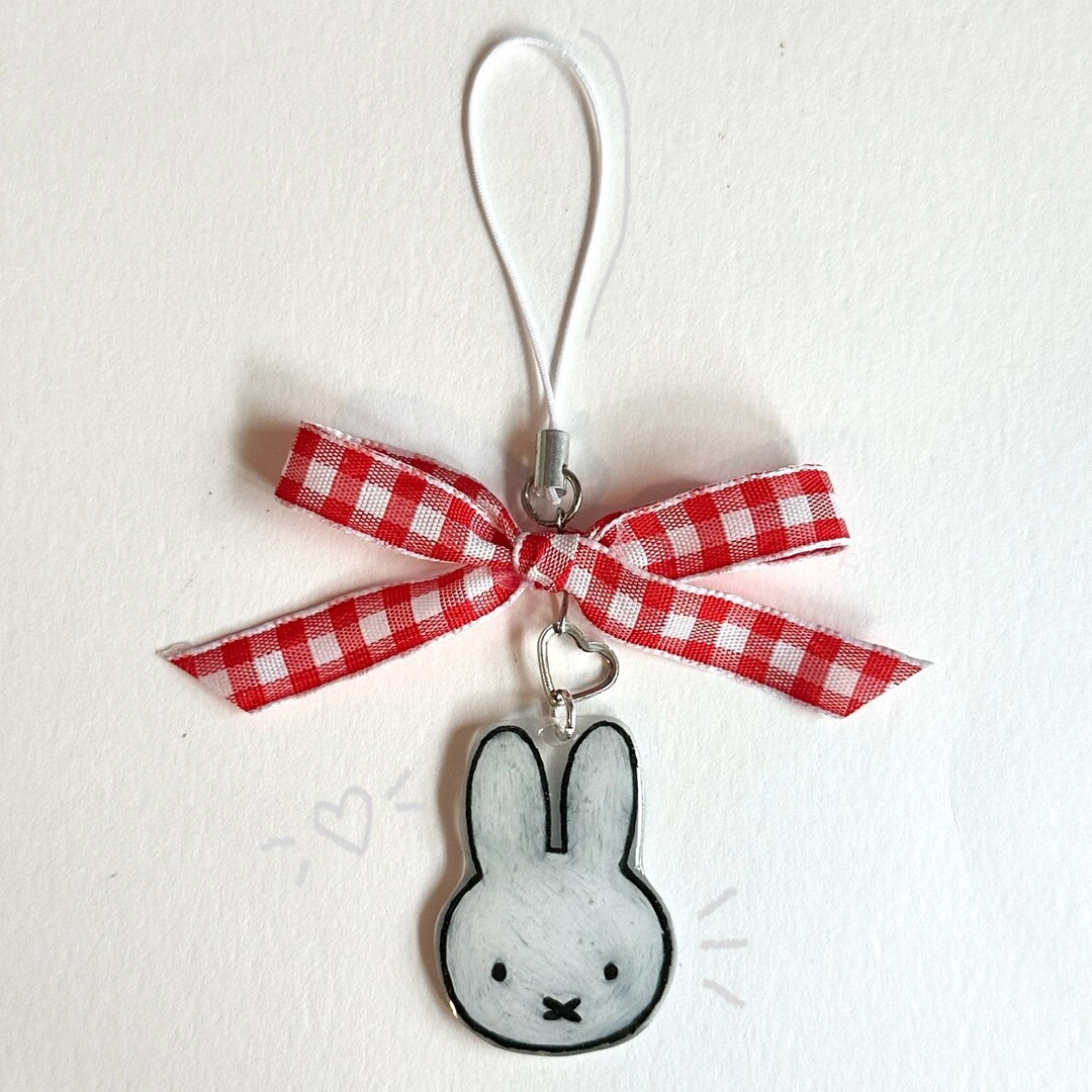 Handmade Miffy Bunny Coquette Red Gingham Bow Keychain Phone Charm - Etsy