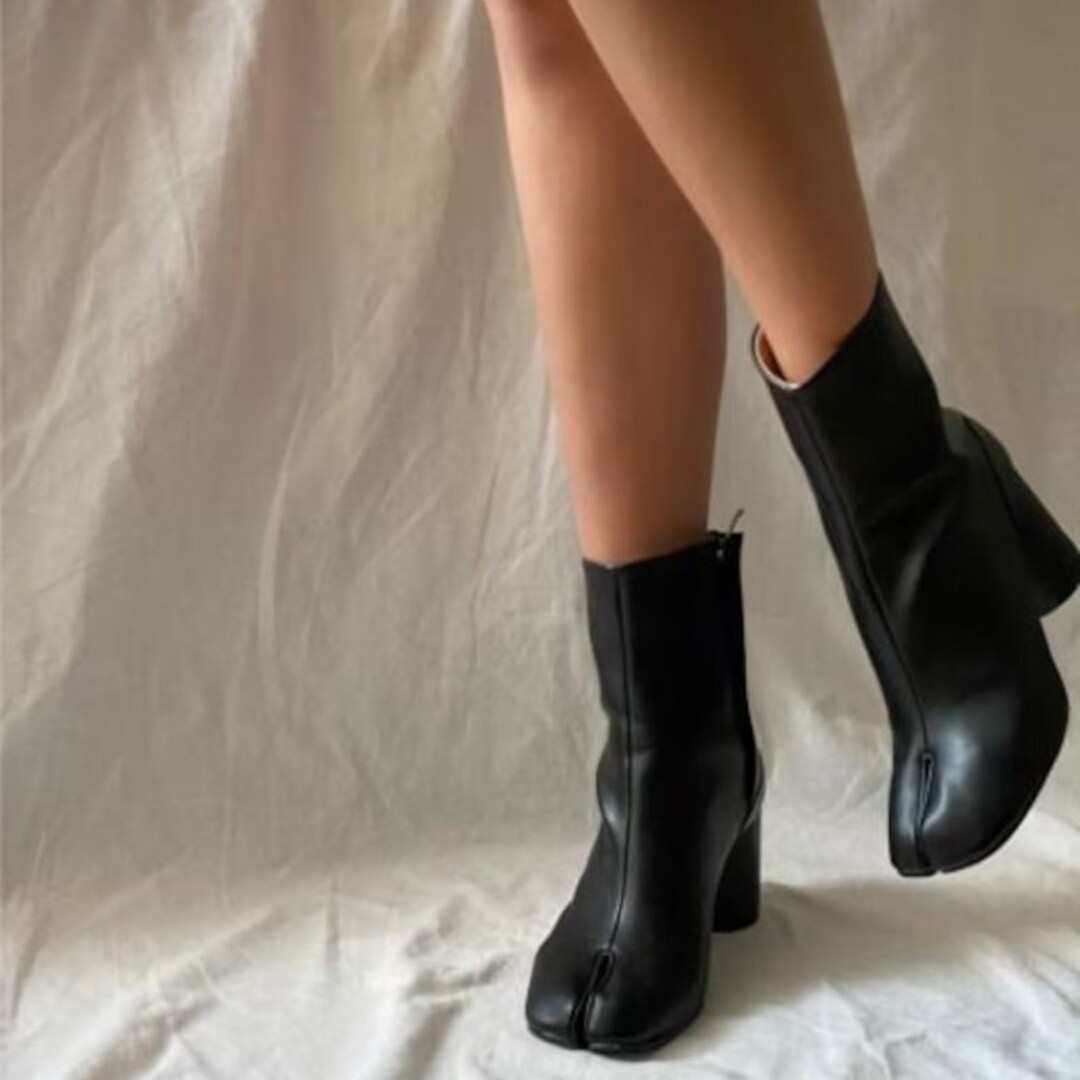 Tabi Split Toe Boots Chunky Round Heels - Etsy