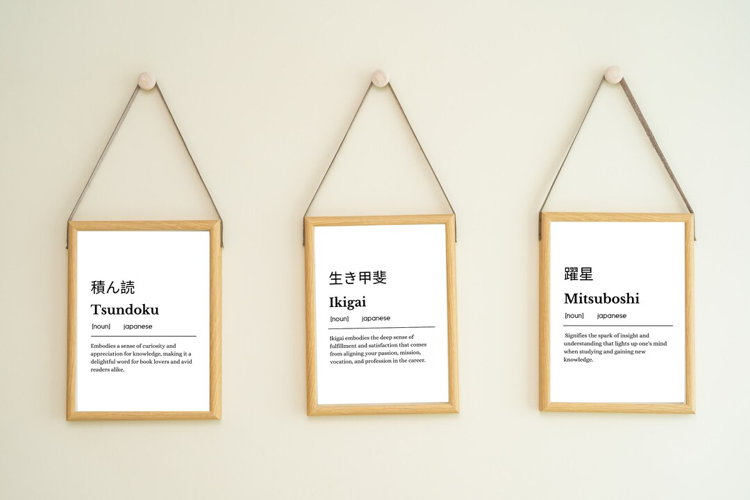Japanese Word Wall Art Ikigai Definition Tsundoku - Etsy