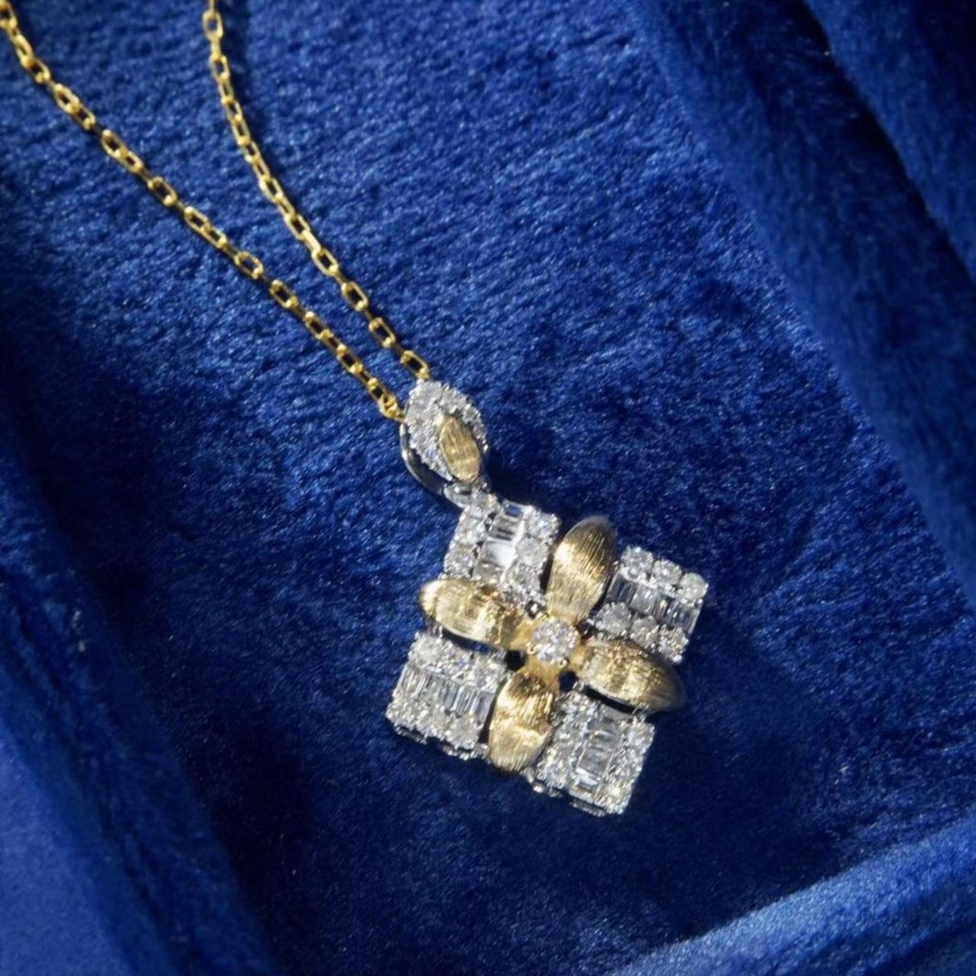 18K Real Diamond Pendant 18K Rhombus Pendant 18K Pendant Wedding ...