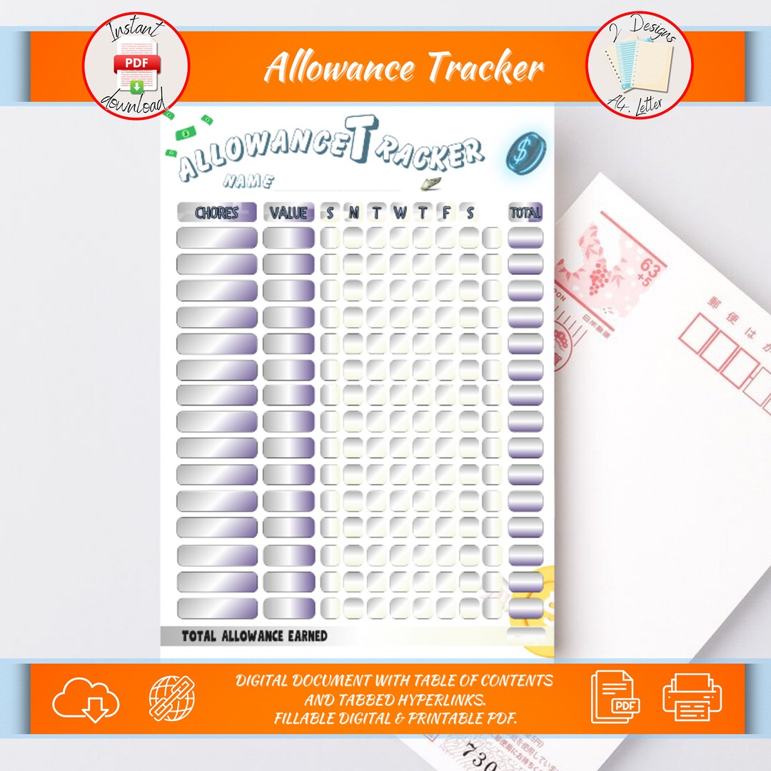 Allowance Tracker, Earn Money Chart, Weekly Allowance Chore Chart for ...