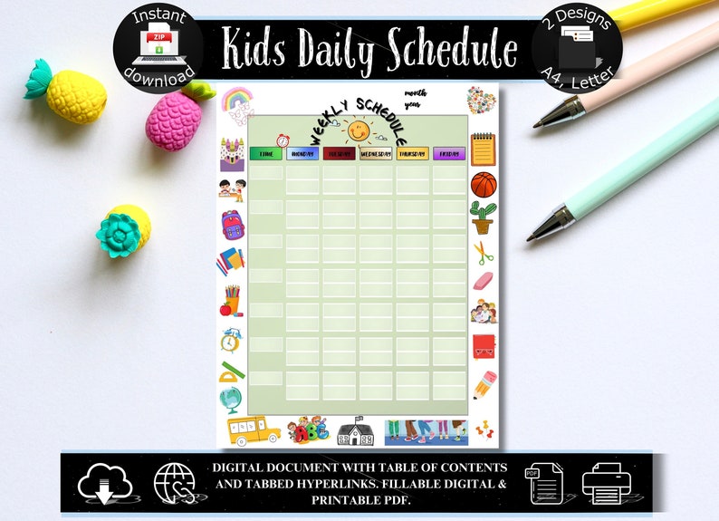 Kids Daily Schedule Template, Daily Schedule Template Editable PDF ...