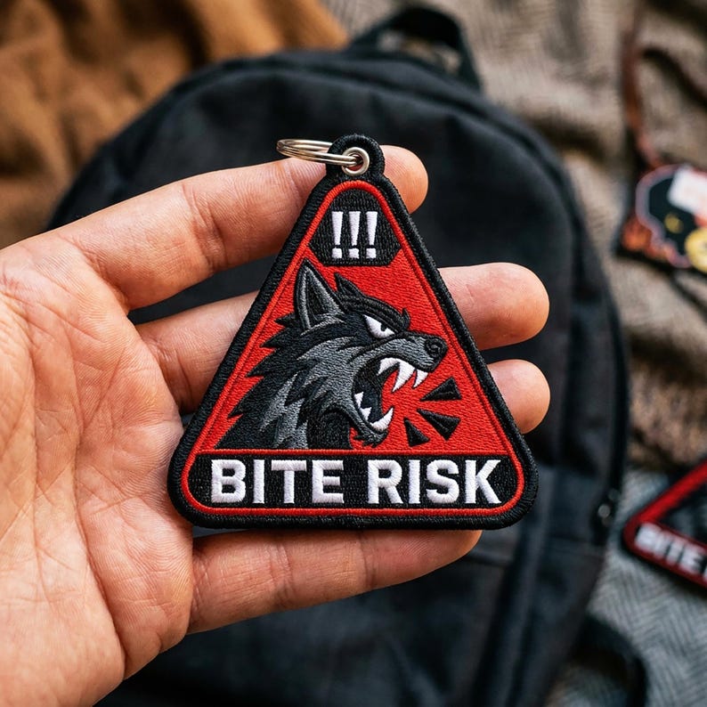 Bite Risk Iron on Patch, Werewolf Furry Warning Embroidered Patch ...