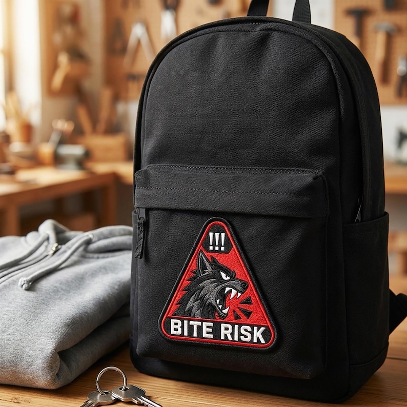 Bite Risk Iron on Patch, Werewolf Furry Warning Embroidered Patch ...