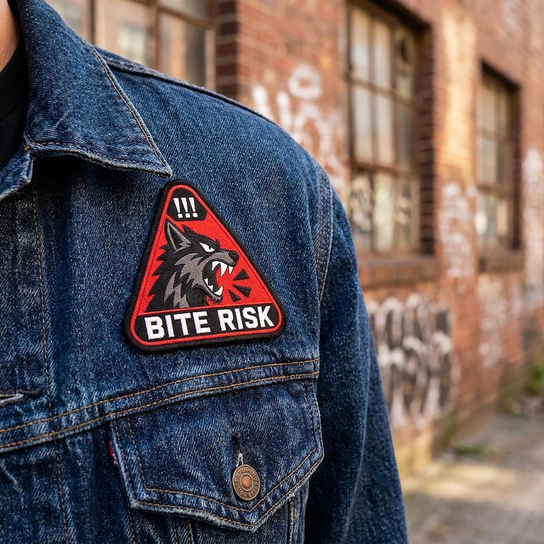 Bite Risk Iron on Patch, Werewolf Furry Warning Embroidered Patch ...