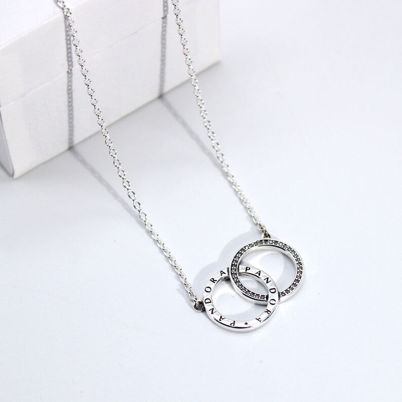 Pandora Entwined Circles Pandora Logo & Sparkle Collier Necklace, S925 ...