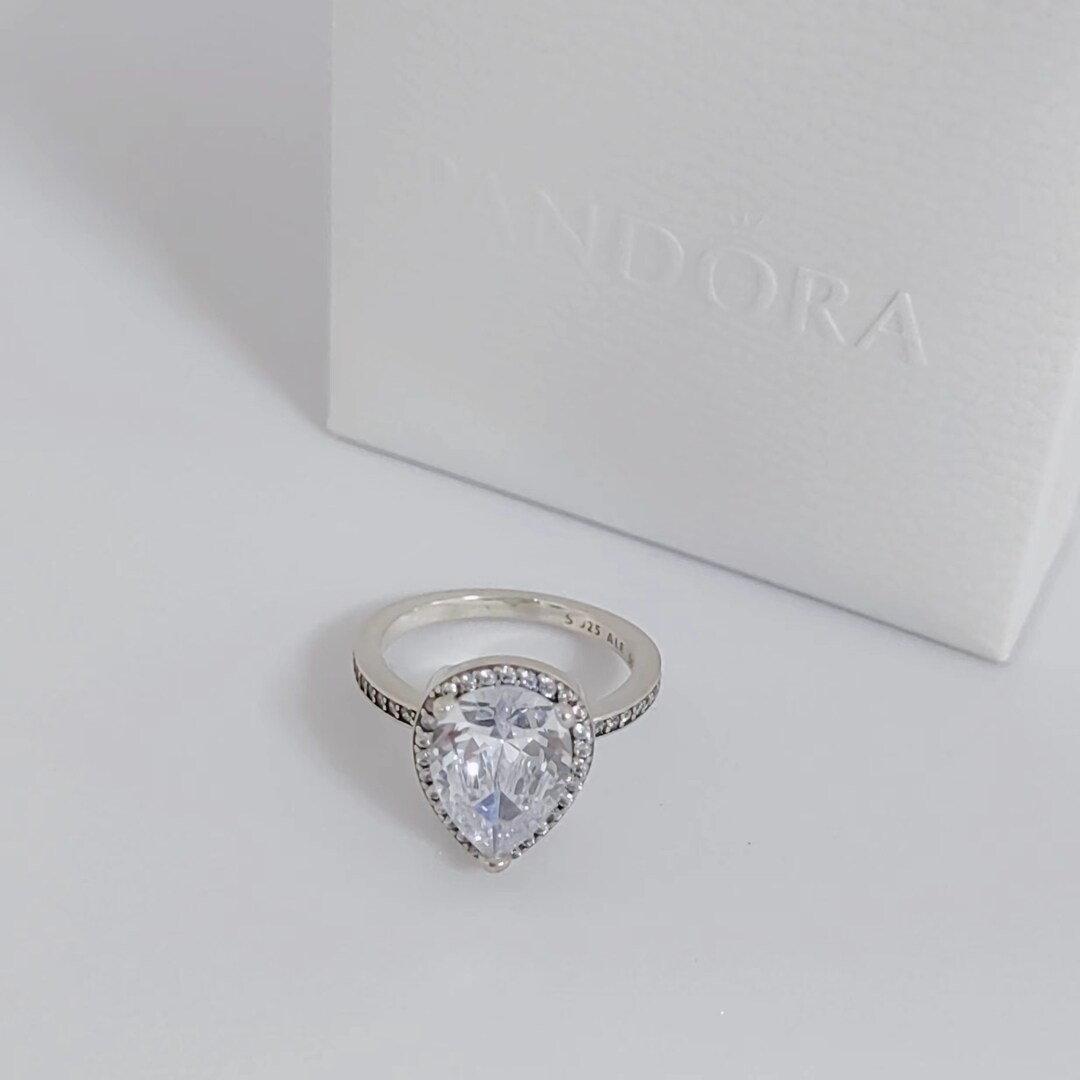 Pandora Sparkling Teardrop Halo Ring Heart & Promise Rings, 7 / 7.5 ...