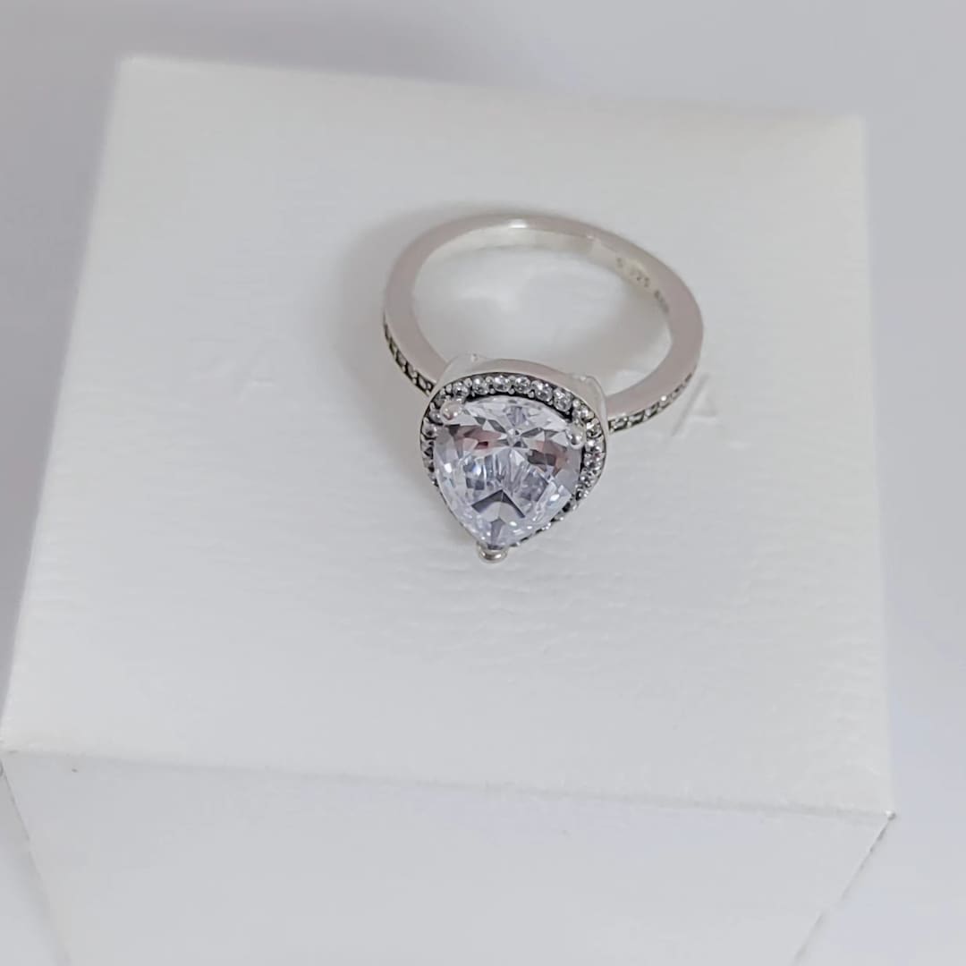 Pandora Sparkling Teardrop Halo Ring Heart & Promise Rings - Etsy