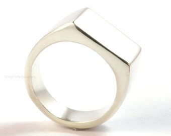 Classic Rectangular Flat Bar Ring Silver Signet Ring - Etsy