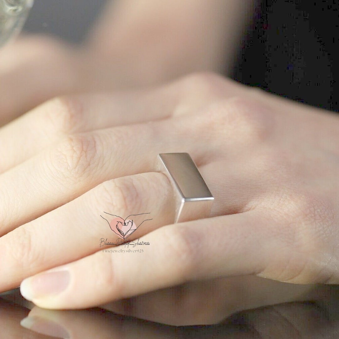 Silver Square Band Ring Geometric Cube Ring 925 Sterling Square 3mm ...