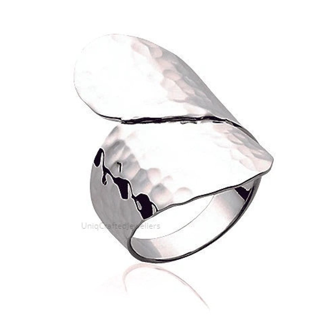 Sterling Silver Hammered Wrap Around Rings for Woman Wide Band Ring ...