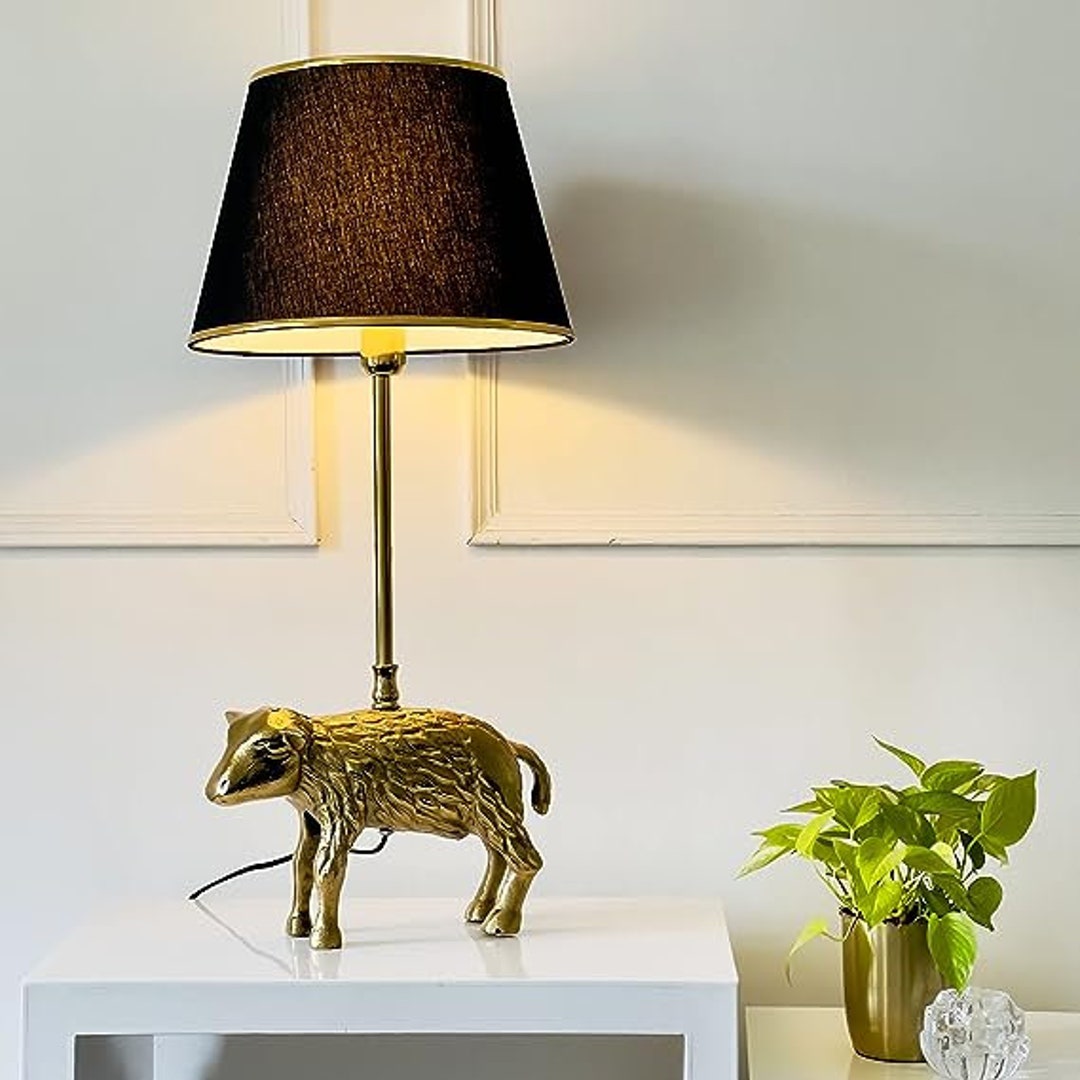 Lamb Antique Brass Gold Metal With Marble Base Table Lamp - Etsy